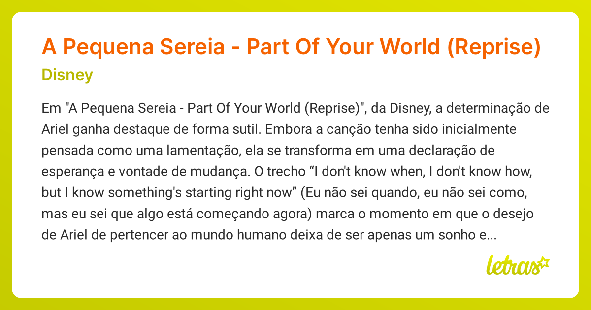 Significado da música A Pequena Sereia - Part Of Your World (Reprise ...