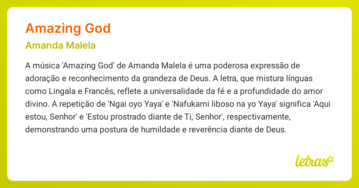 Significado da música AMAZING GOD (Amanda Malela) - LETRAS.MUS.BR