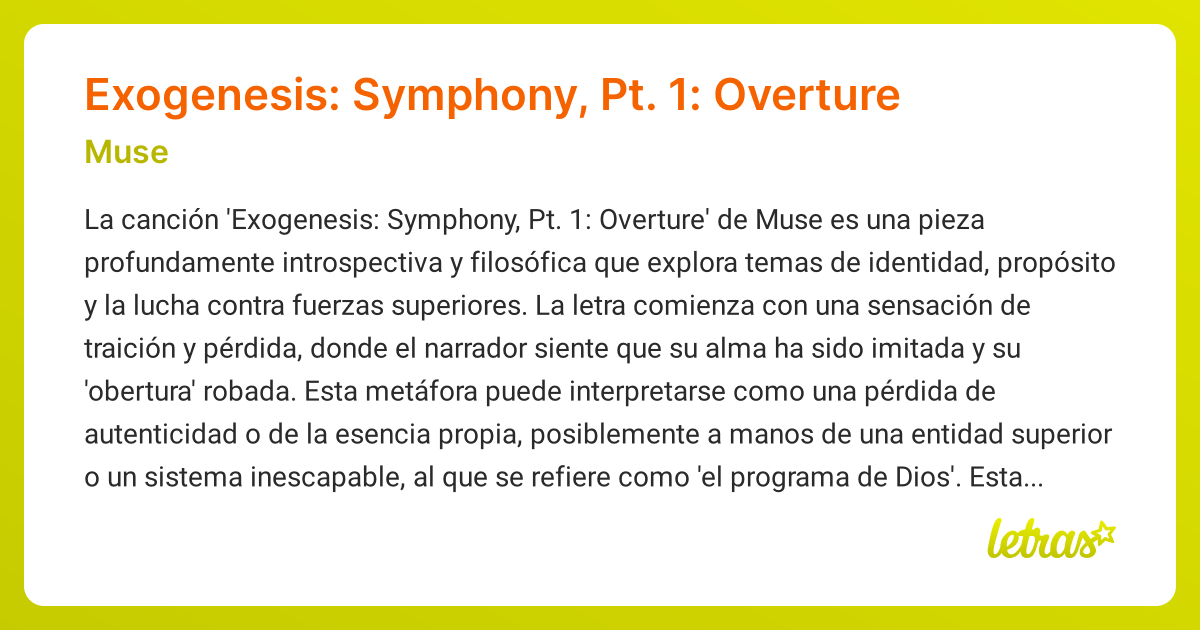 Significado de la canción Exogenesis: Symphony, Pt. 1: Overture (Muse ...