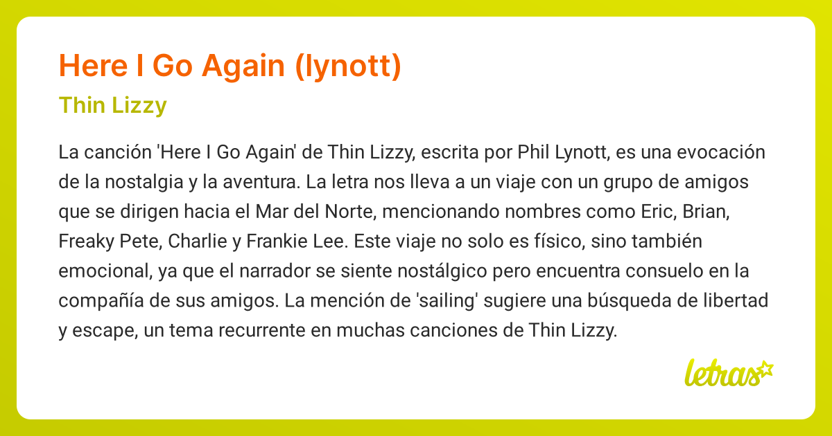 Significado de la canción HERE I GO AGAIN (LYNOTT) (Thin Lizzy ...