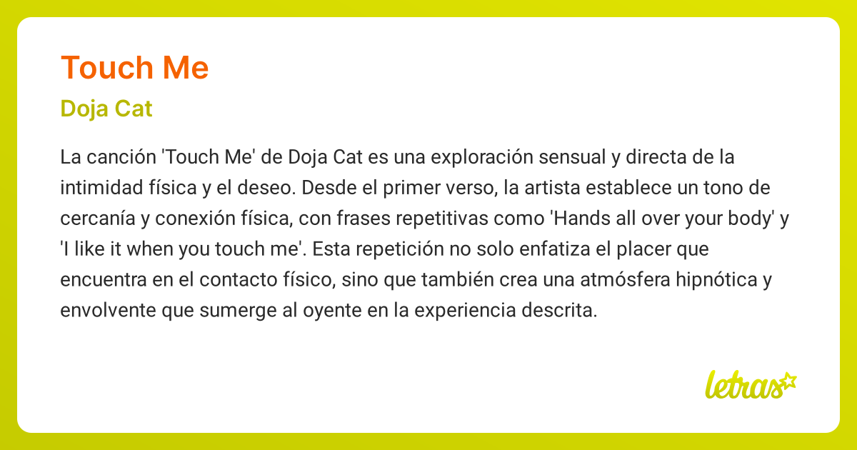 Significado de la canción TOUCH ME (Doja Cat) - LETRAS.COM