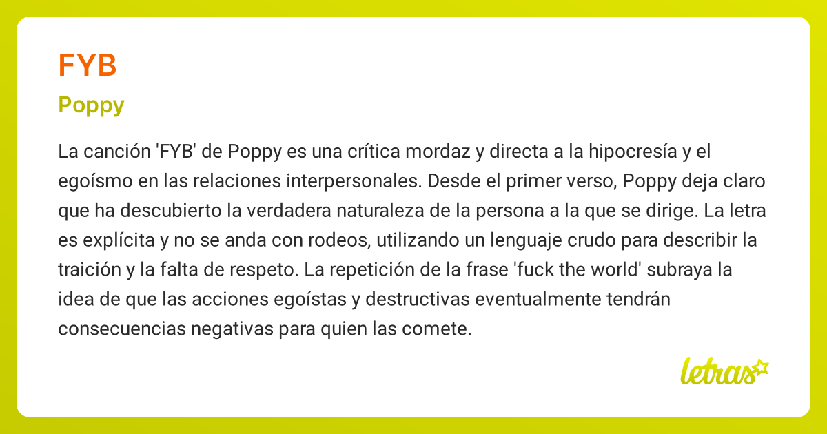 Significado de la canción FYB (Poppy) - LETRAS.COM
