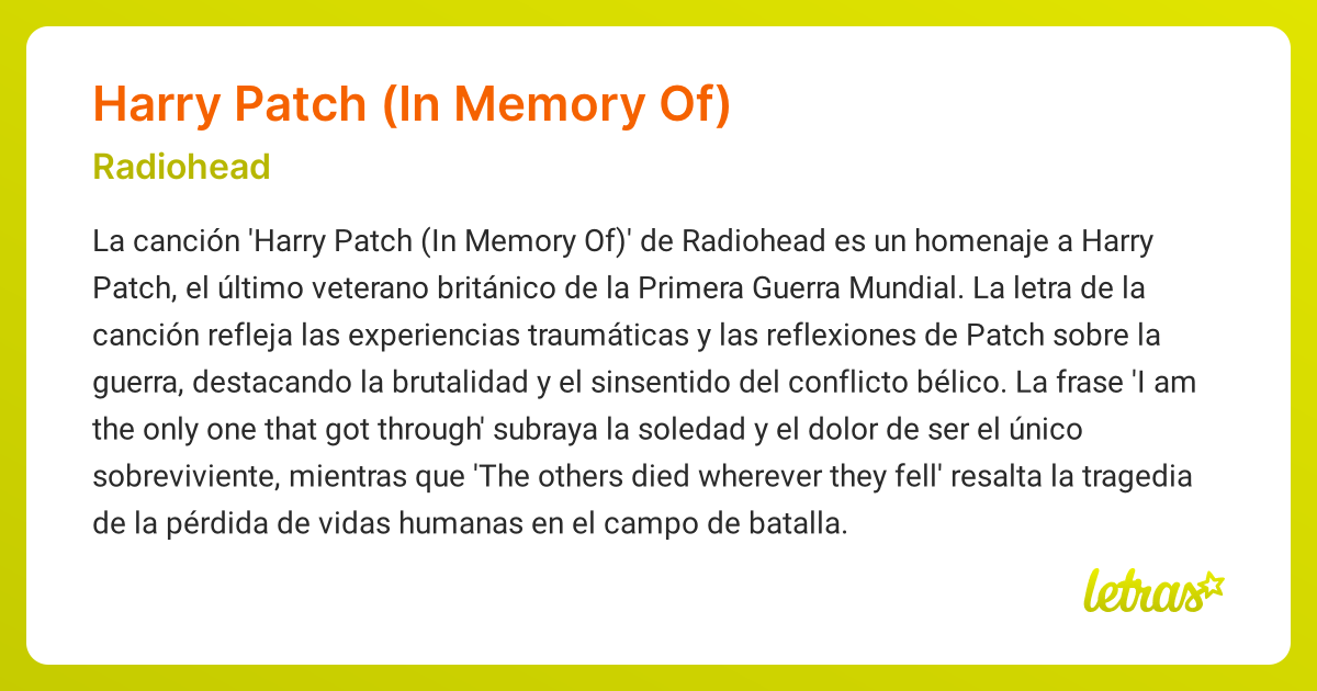 Significado de la canción HARRY PATCH (IN MEMORY OF) (Radiohead ...