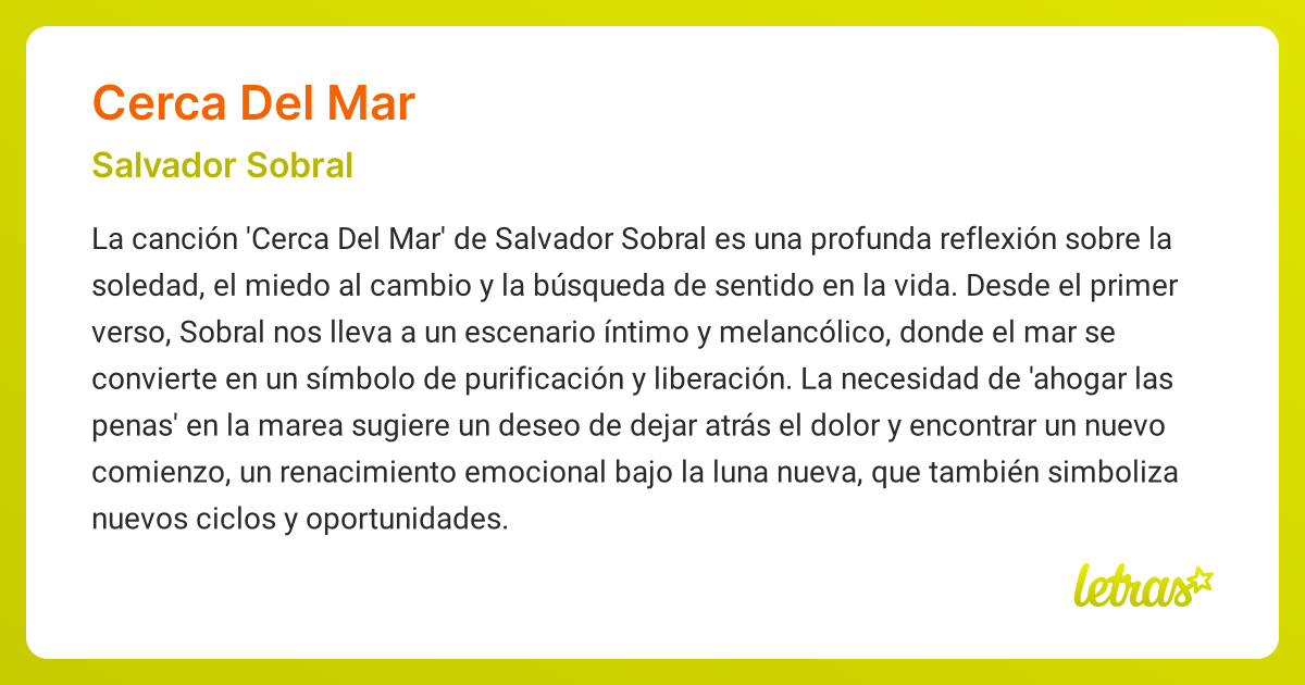 Significado de la canción CERCA DEL MAR (Salvador Sobral) - LETRAS.COM