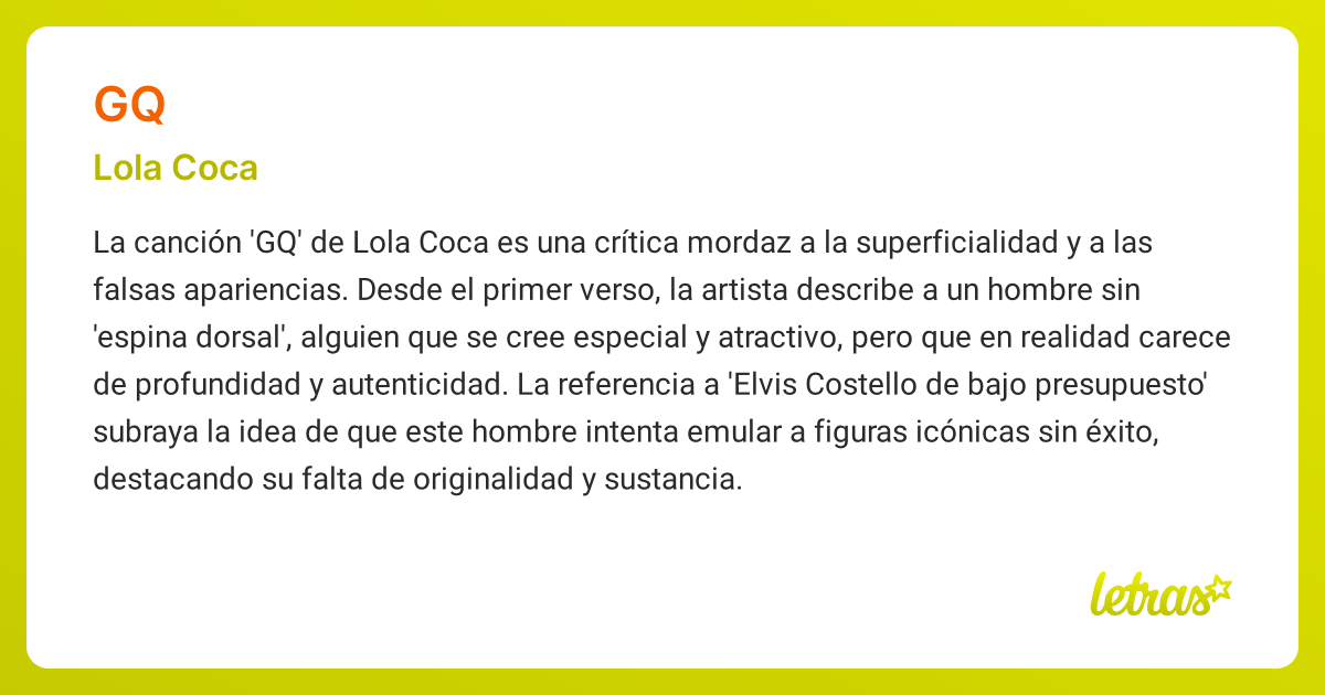 Significado de la canción GQ (Lola Coca) - LETRAS.COM