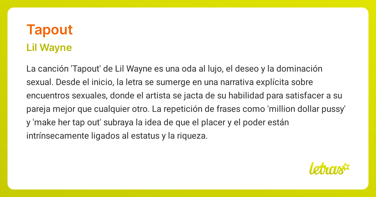 Significado de la canción TAPOUT (Lil Wayne) - LETRAS.COM