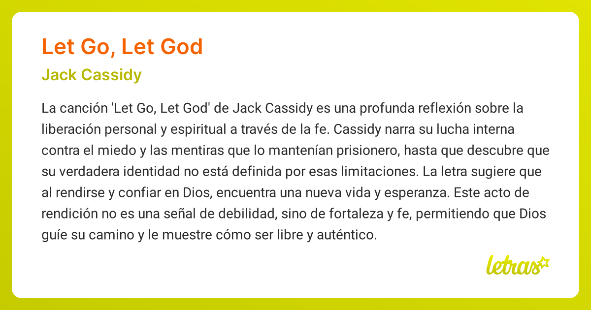 Significado de la canción LET GO, LET GOD (Jack Cassidy) - LETRAS.COM