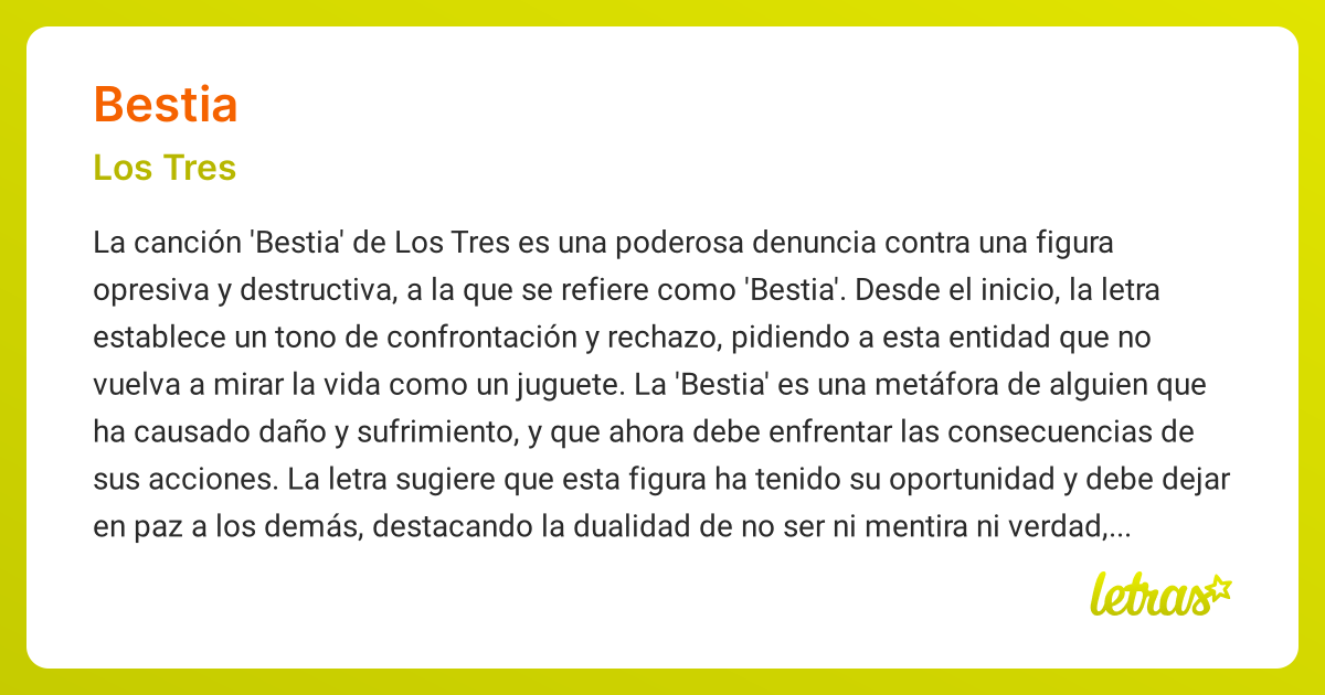 Significado de la canción BESTIA (Los Tres) - LETRAS.COM