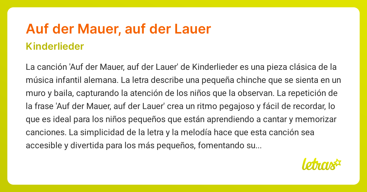 Significado de la canción AUF DER MAUER, AUF DER LAUER (Kinderlieder ...