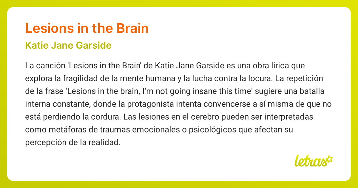Significado de la canción LESIONS IN THE BRAIN (Katie Jane Garside ...