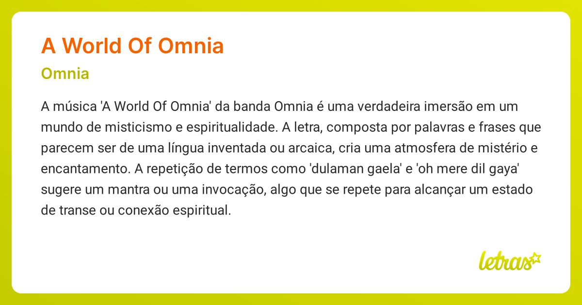 Significado da música A WORLD OF OMNIA (Omnia) - LETRAS.MUS.BR