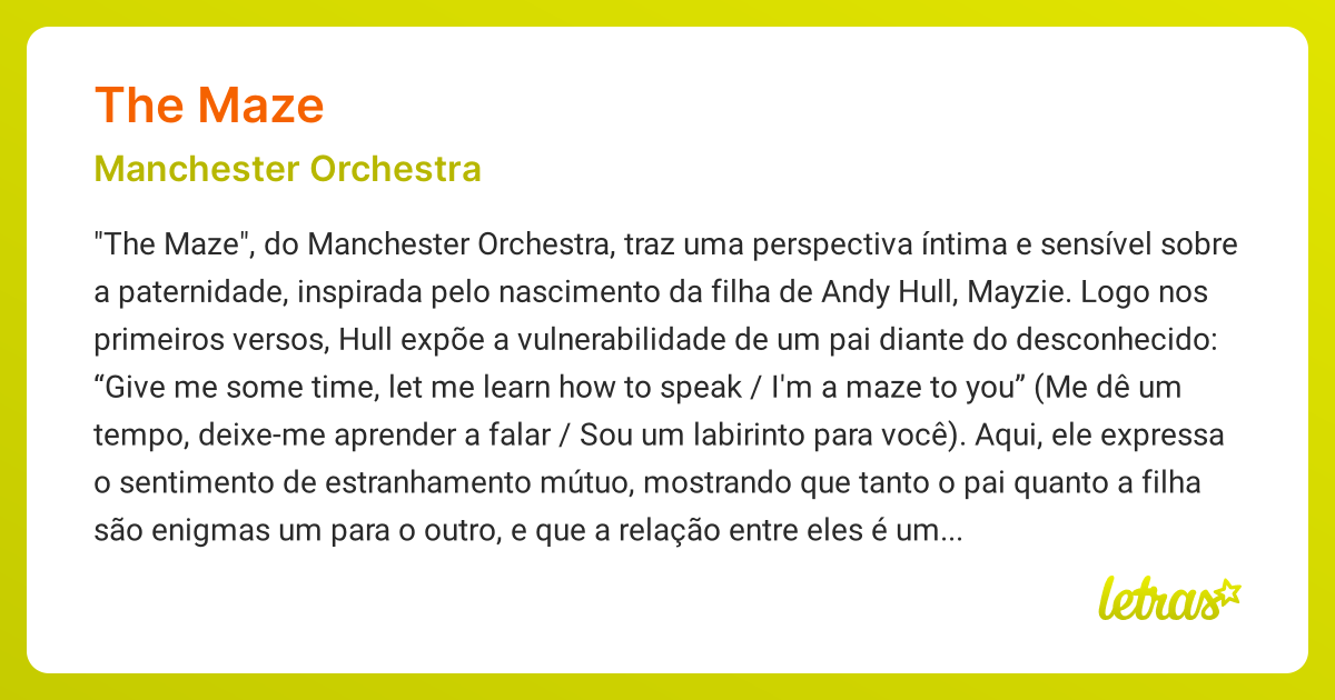 Significado da música THE MAZE (Manchester Orchestra) - LETRAS.MUS.BR