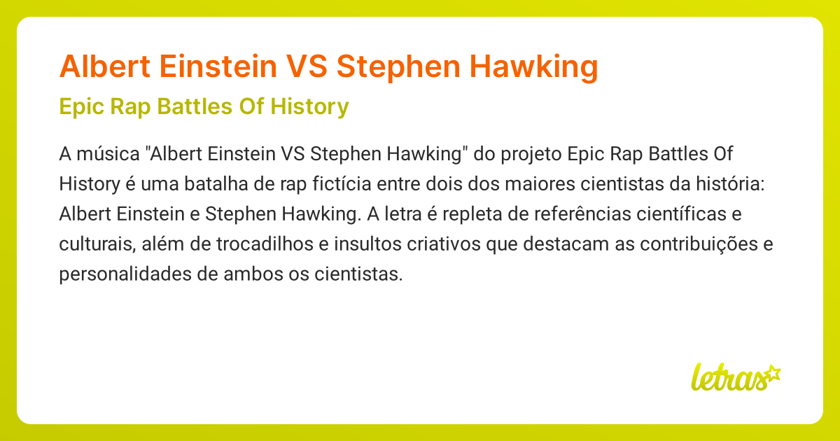 Significado da música Albert Einstein VS Stephen Hawking (Epic Rap Battles Of History) - LETRAS ...