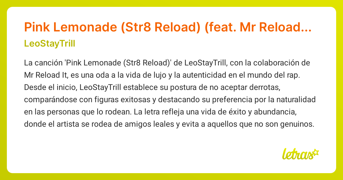 Significado de la canción Pink Lemonade (Str8 Reload) (feat. Mr Reload ...