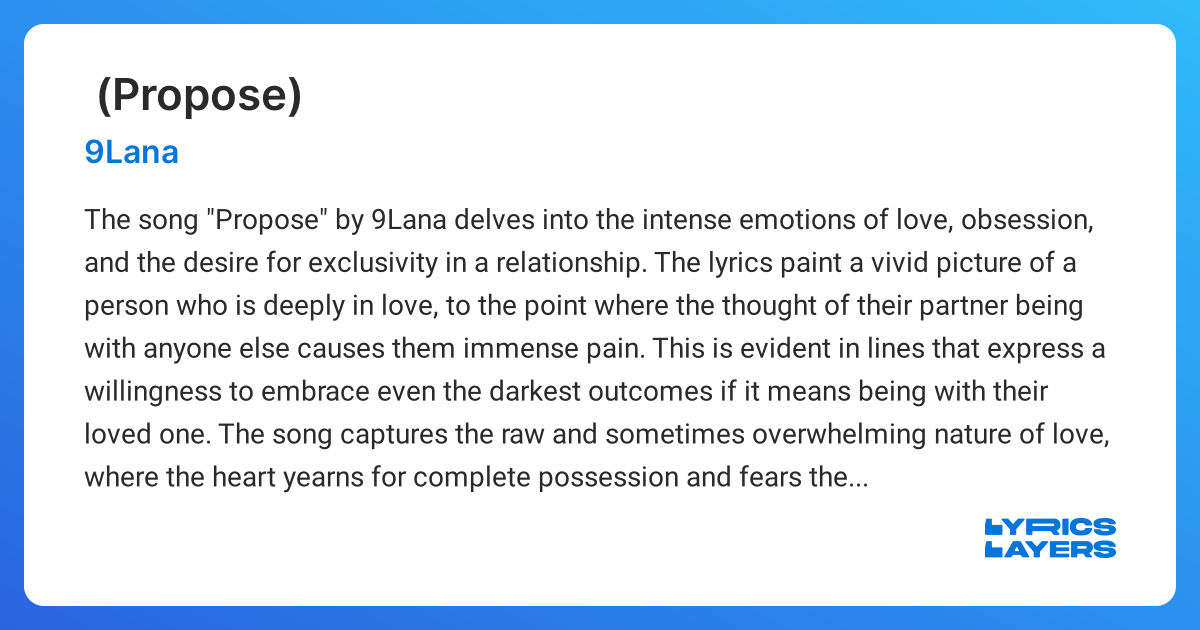 プロポーズ (PROPOSE) (Lyrics in English) - 9Lana
