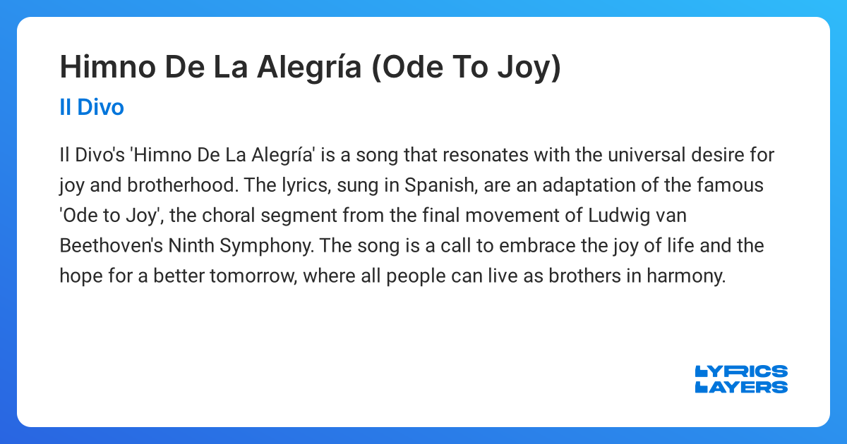 HIMNO DE LA ALEGRÍA (ODE TO JOY) - Il Divo - LYRICSLAYERS.COM