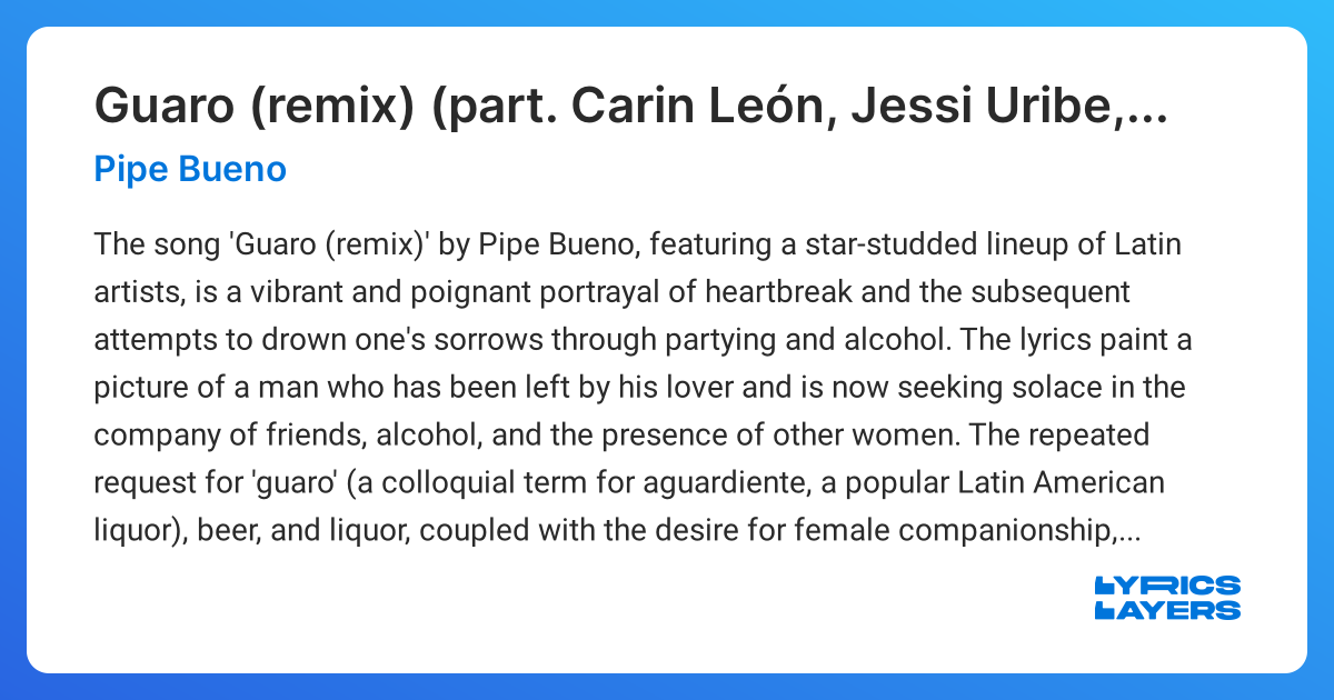 Meaning of Guaro (remix) (feat. Carin León, Jessi Uribe, Alzate, Yeison ...