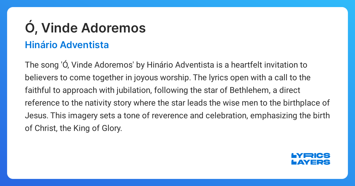 Ó, VINDE ADOREMOS: traduction française de Hinário Adventista