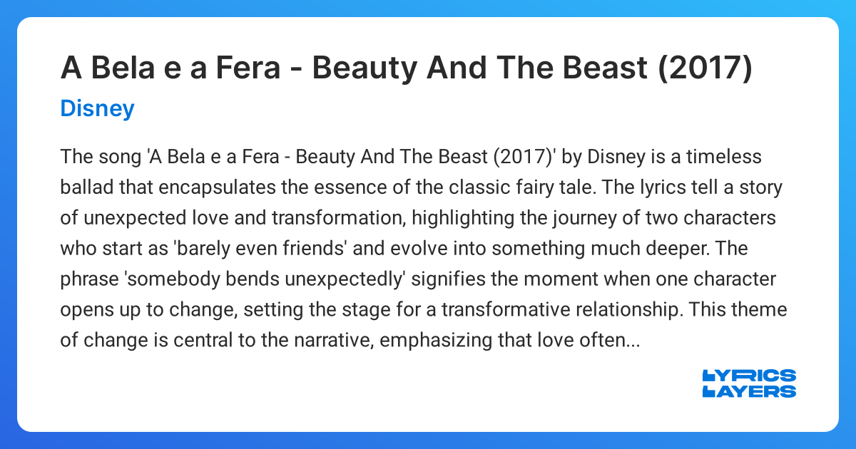 Meaning of A Bela e a Fera - Beauty And The Beast (2017) (Disney)