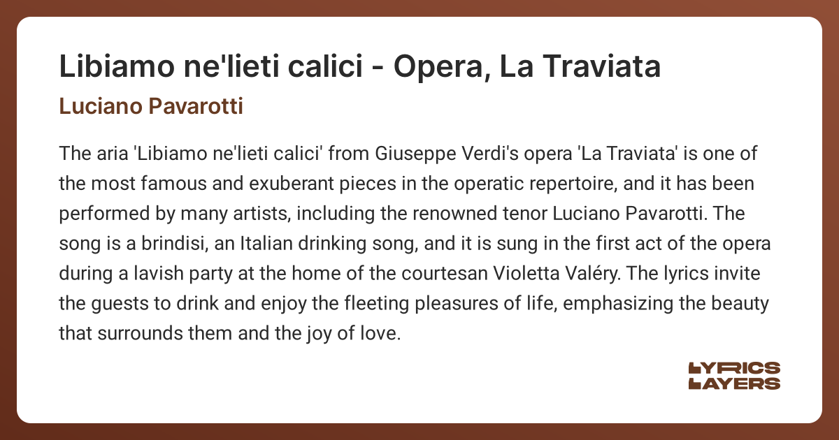 Libiamo ne'lieti calici - Opera, La Traviata (Lyrics in English ...