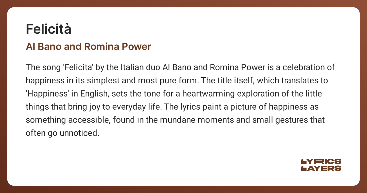 FELICITÀ (Lyrics in English) - Al Bano and Romina Power