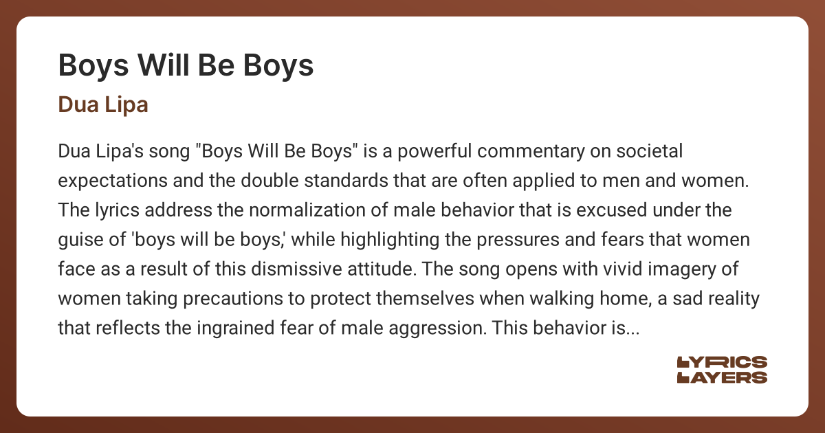 Meaning of BOYS WILL BE BOYS (Dua Lipa)