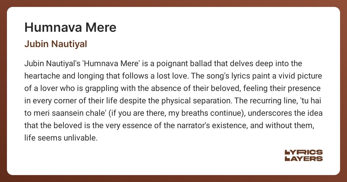 HUMNAVA MERE (Lyrics in English) - Jubin Nautiyal