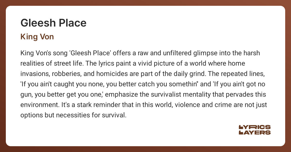 Meaning of GLEESH PLACE (King Von)
