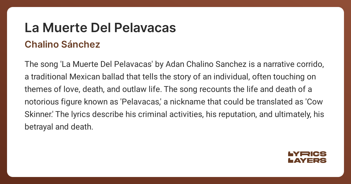 LA MUERTE DEL PELAVACAS (Lyrics in English) - Chalino Sánchez