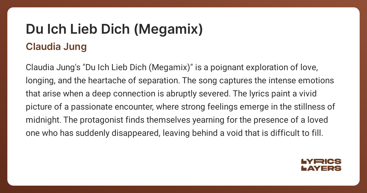 Meaning of DU ICH LIEB DICH (MEGAMIX) (Claudia Jung)
