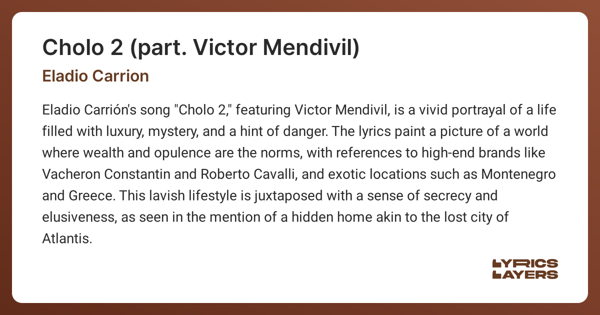 Cholo 2 (part. Victor Mendivil) (Lyrics in English) - Eladio Carrion