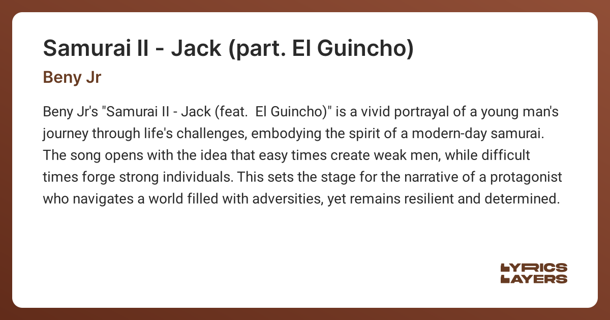 Samurai II - Jack (part. El Guincho) (Lyrics in English) - Beny Jr