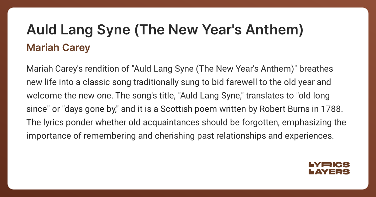Auld Lang Syne (The New Year's Anthem) (Lyrics in English) - Mariah Carey