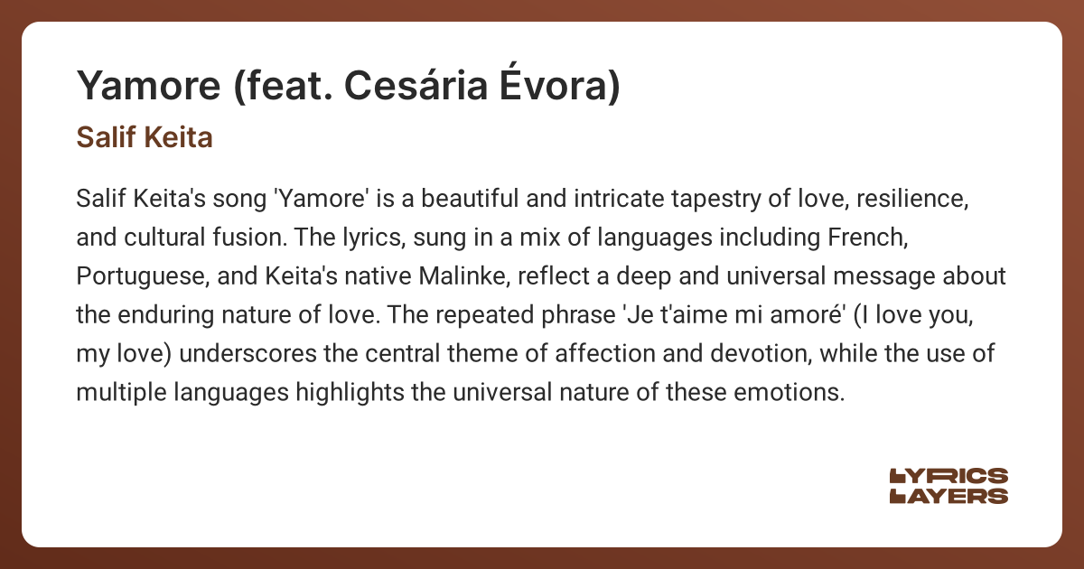 YAMORE (FEAT. CESÁRIA ÉVORA) (Lyrics in English) - Salif Keita