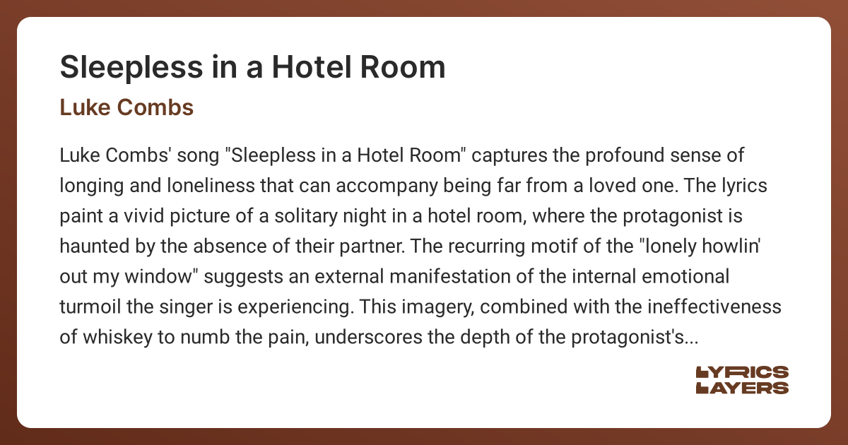 SLEEPLESS IN A HOTEL ROOM: traduction française de Luke Combs
