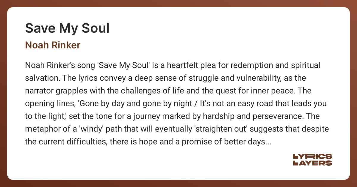 Meaning of SAVE MY SOUL (Noah Rinker)