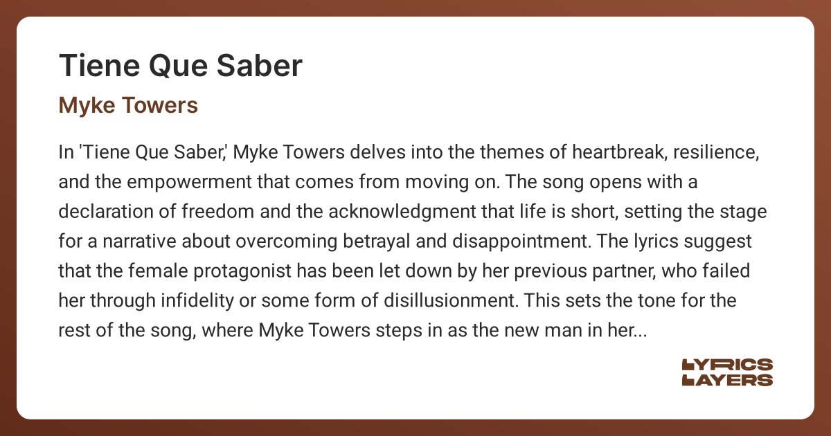 Meaning of TIENE QUE SABER (Myke Towers)