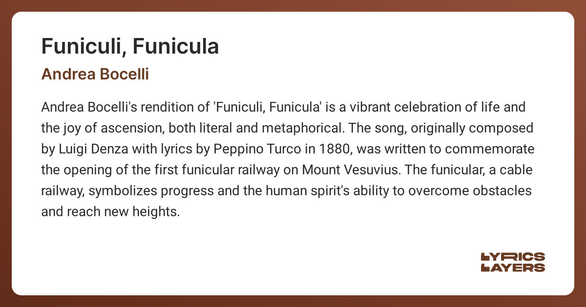 FUNICULI, FUNICULA (Lyrics in English) - Andrea Bocelli