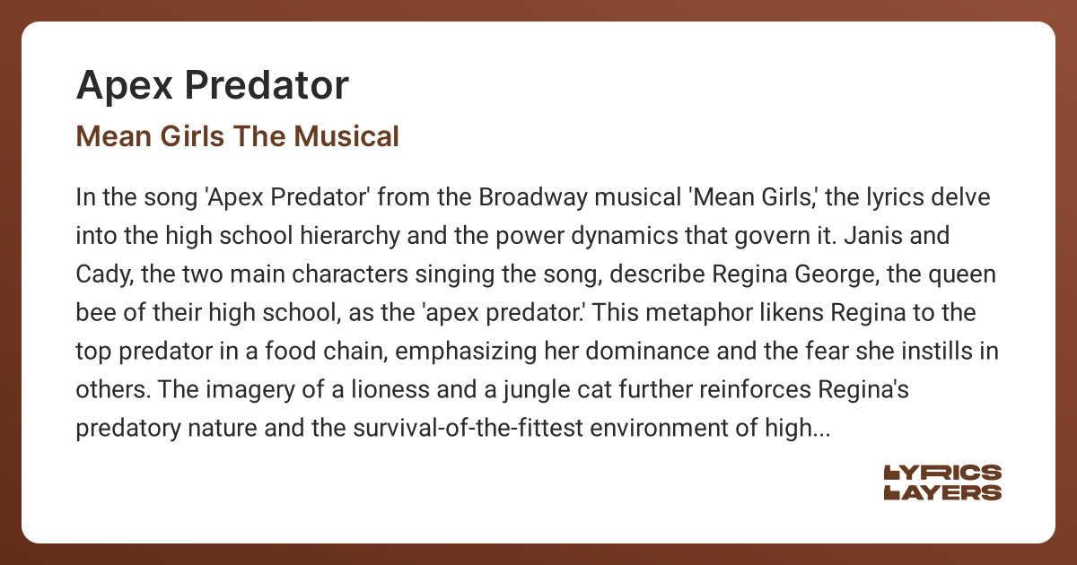 Meaning of APEX PREDATOR (Mean Girls The Musical)