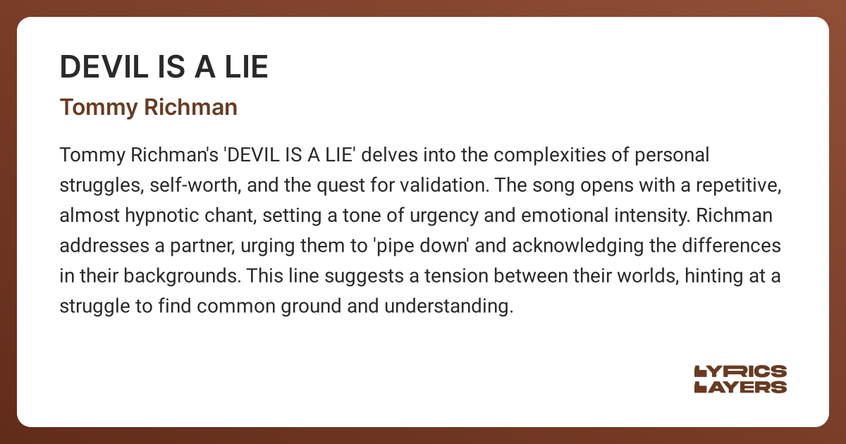 DEVIL IS A LIE - Tommy Richman - LYRICSLAYERS.COM