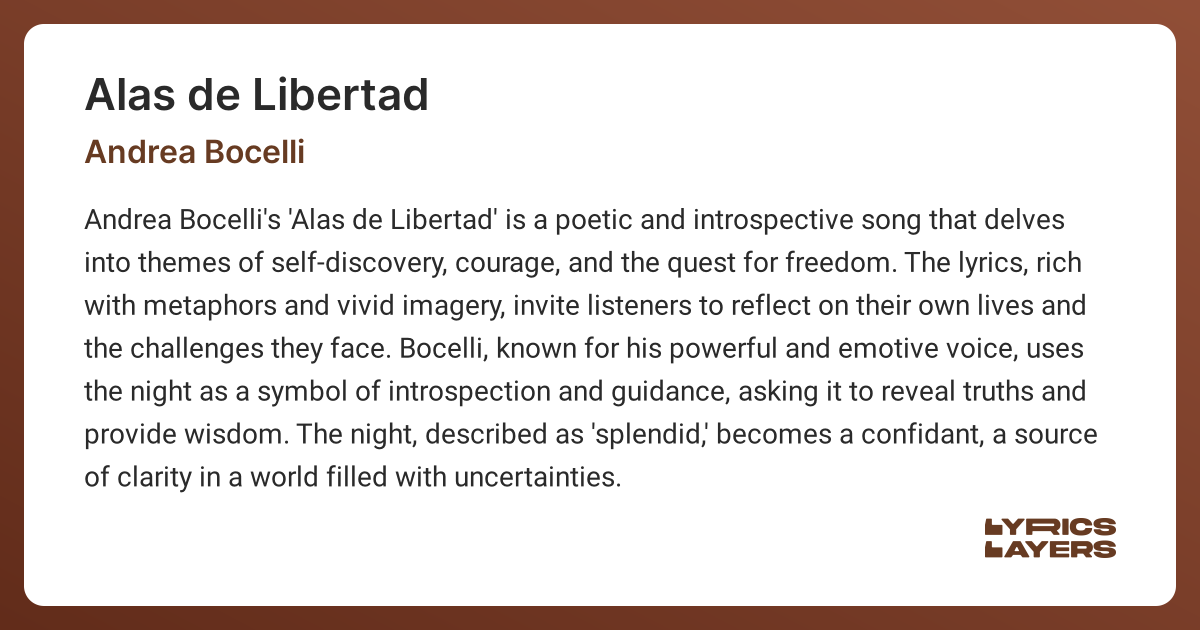 Meaning of ALAS DE LIBERTAD (Andrea Bocelli)
