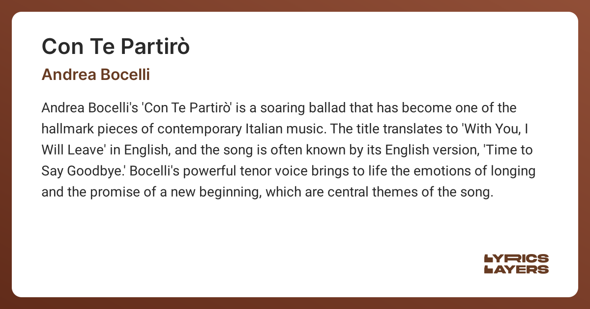 CON TE PARTIRÒ (Lyrics in English) - Andrea Bocelli