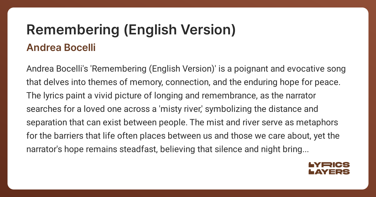 Meaning of REMEMBERING (ENGLISH VERSION) (Andrea Bocelli)