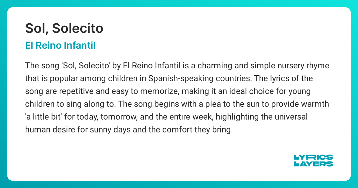 Meaning of SOL, SOLECITO (El Reino Infantil)