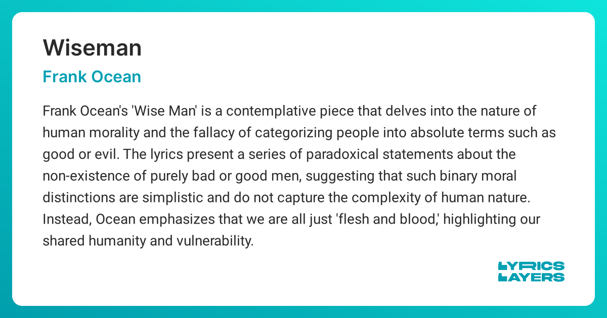Meaning of WISEMAN (Frank Ocean)