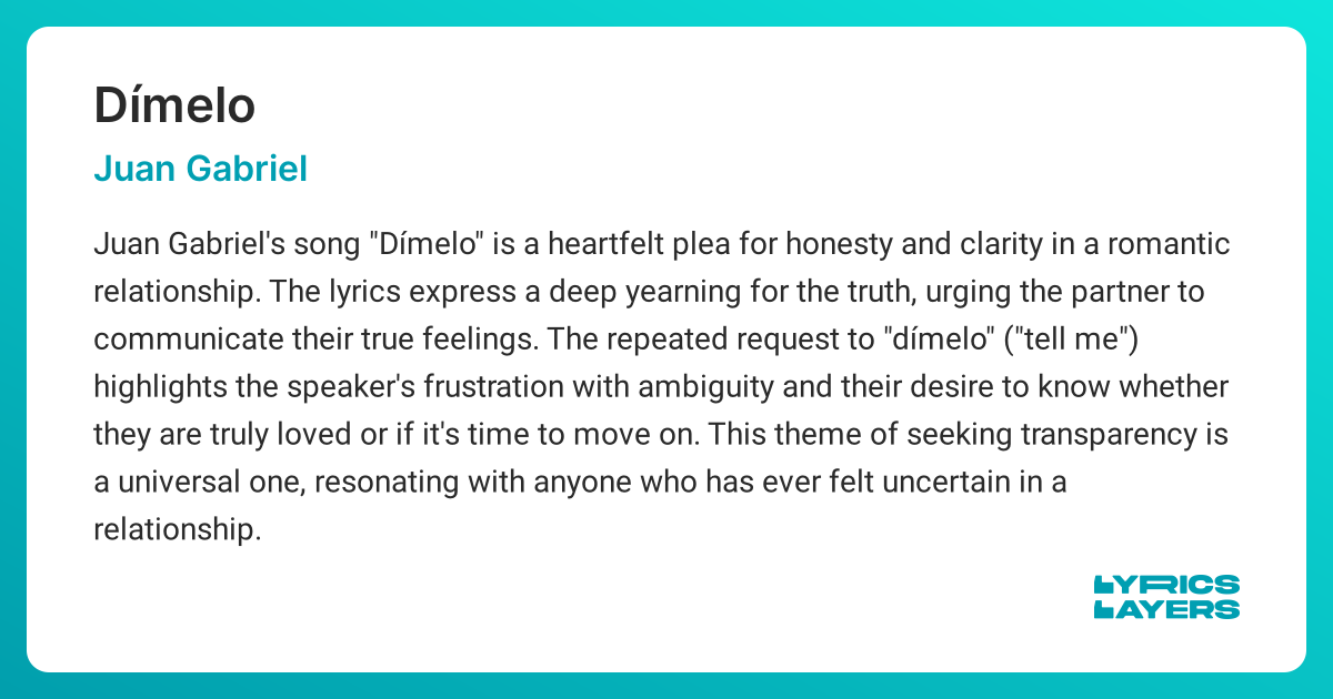 DÍMELO (Lyrics in English) - Juan Gabriel