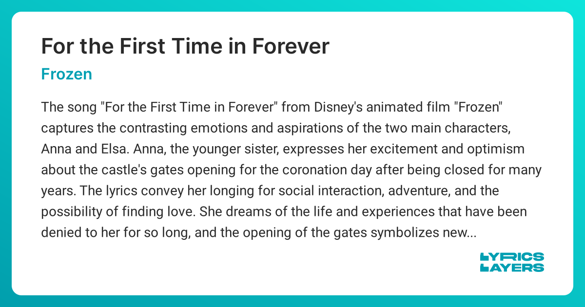 Meaning of FOR THE FIRST TIME IN FOREVER (Frozen)
