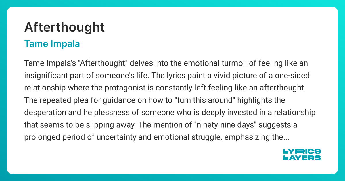 Meaning of AFTERTHOUGHT (Tame Impala)