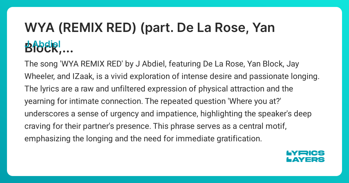 WYA (REMIX RED) (part. De La Rose, Yan Block, Jay Wheeler y iZaak ...