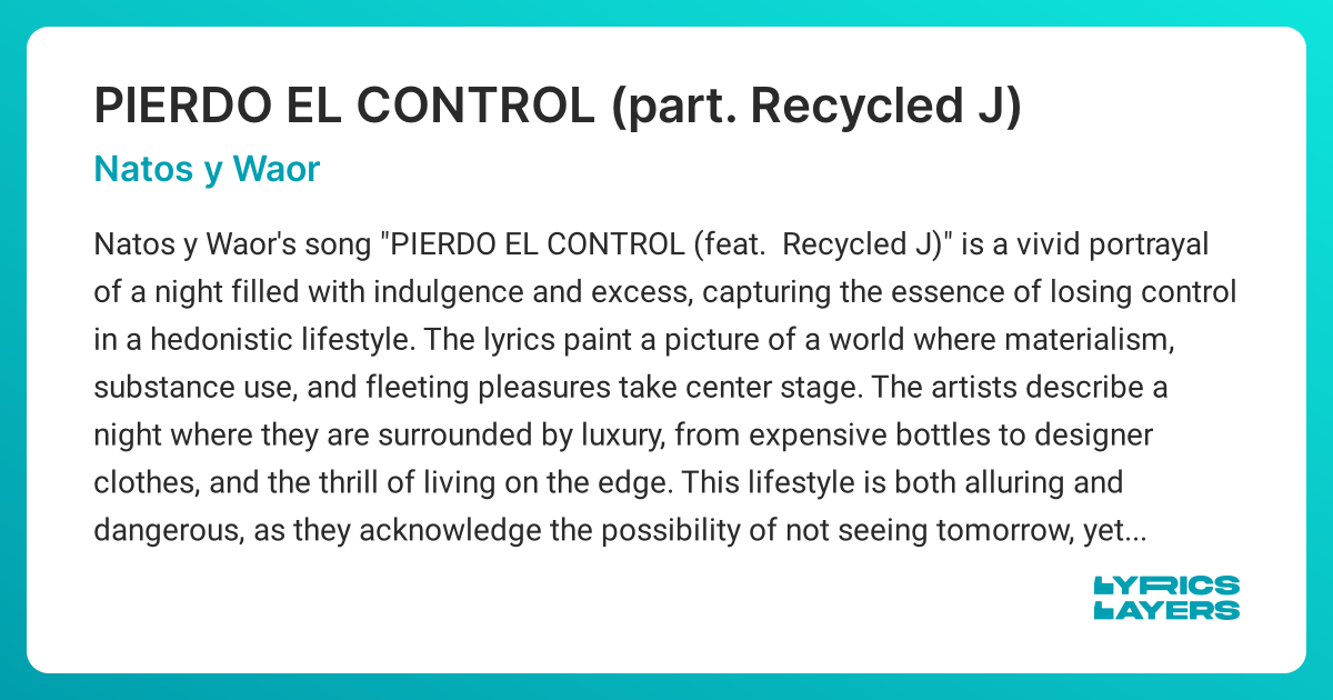 PIERDO EL CONTROL (part. Recycled J) (Lyrics in English) - Natos y Waor